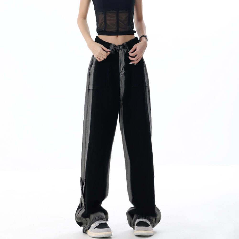 New Gradient Design Sense Jeans Women's Flip Design Sense Loose Denim ...