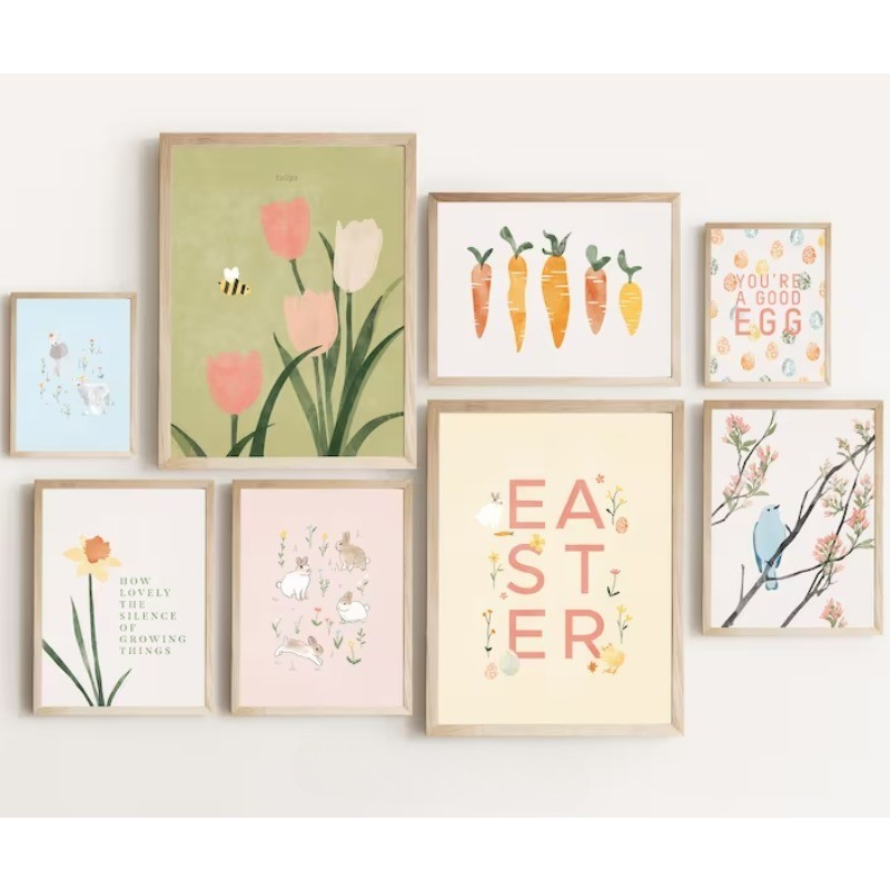 Morandi Light Boho Wall Art Easter Flower Carrot Alphabet Print Canvas ...