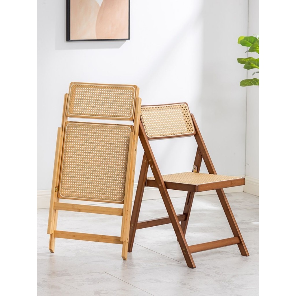 Japanese-Style Rattan Folding Chair Back Chair Dining Chair Stool Home ...