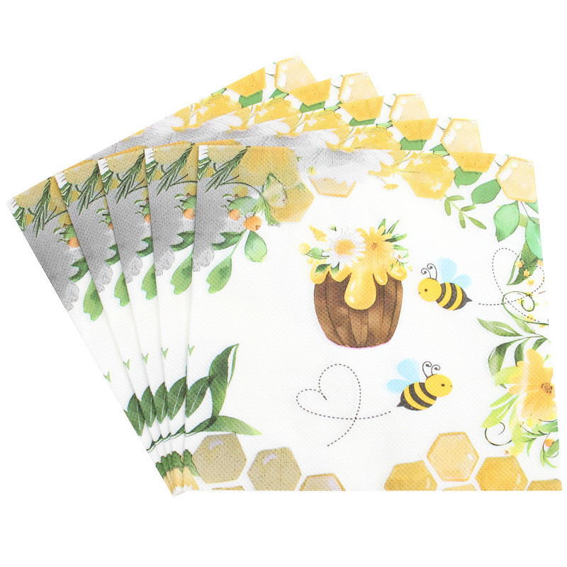 20PCS/PACK Spring Themed Party Bee Flower and Grass Printed Napkins ...