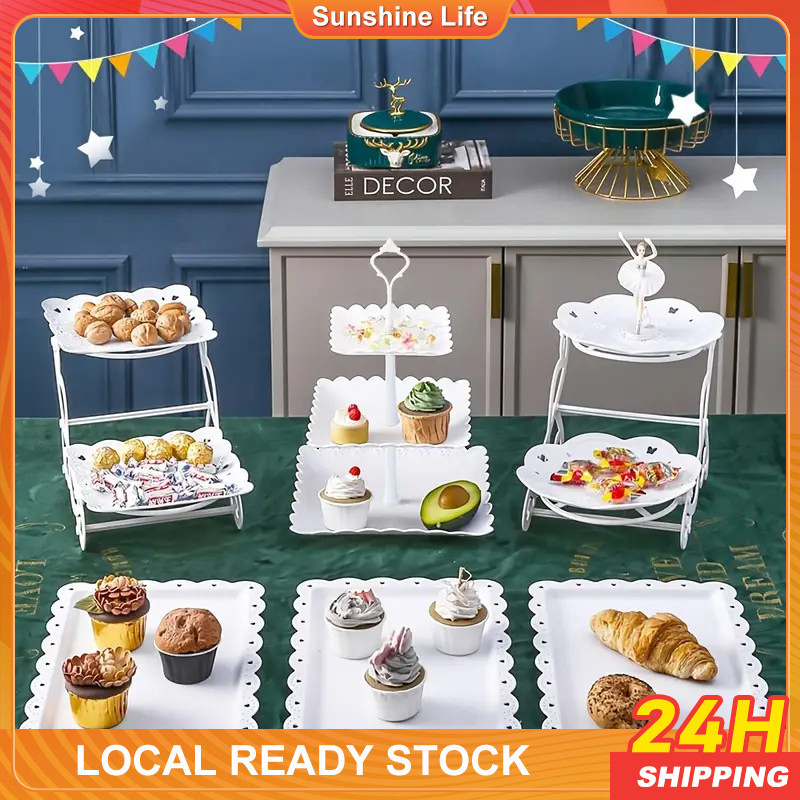 Cake Stand White Plastic Dessert Table 2-Tier Cupcake Display Stands ...