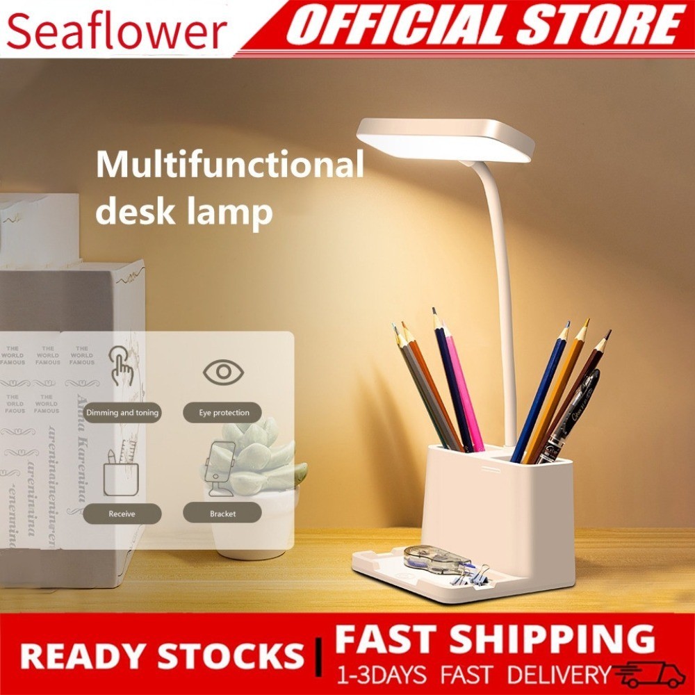 LED Foldable Study Light USB Rechargeable Desk Lamp Dimmable Pen Holder ...