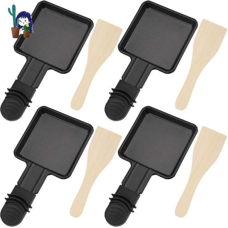 4PCS Square Raclette Pan with Non-Stick Coating with Insulated Handle ...