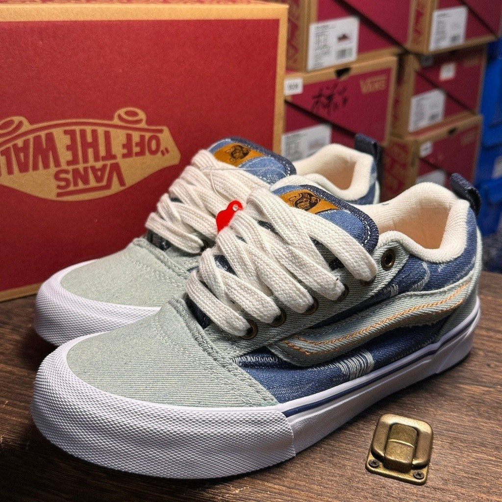 Van Knu Skool Denim light blue low cut casual sports Unisex Skate shoes ...