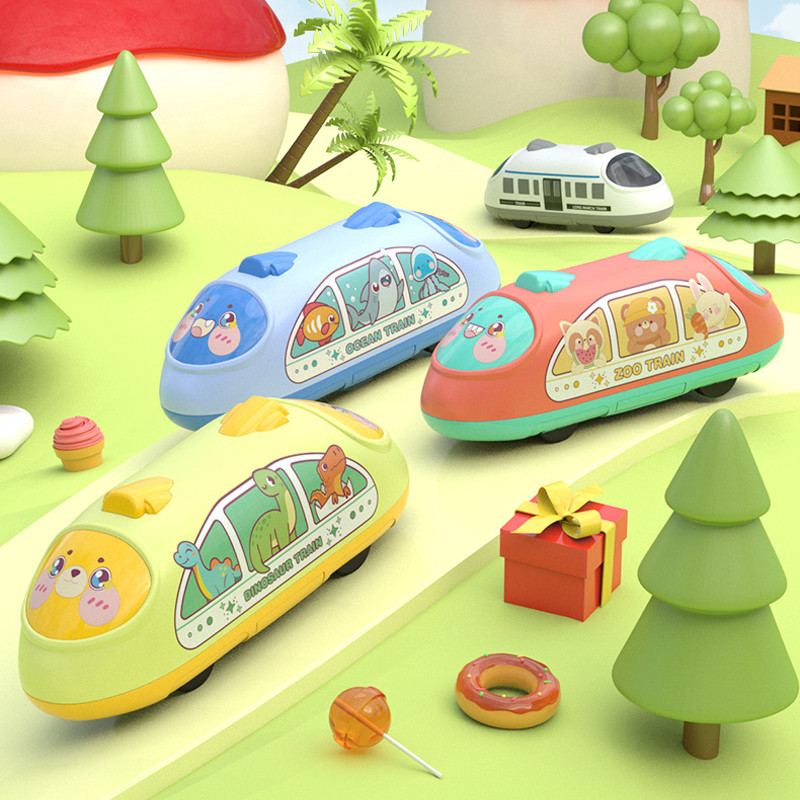 Creative Pull-Back Train Cute Cartoon Inertia Train Baby Crawling Toy ...