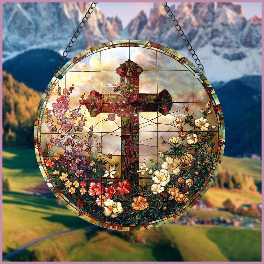 Stained Glass Window Decor Religious Wall Art Flower Acrylic Stained ...