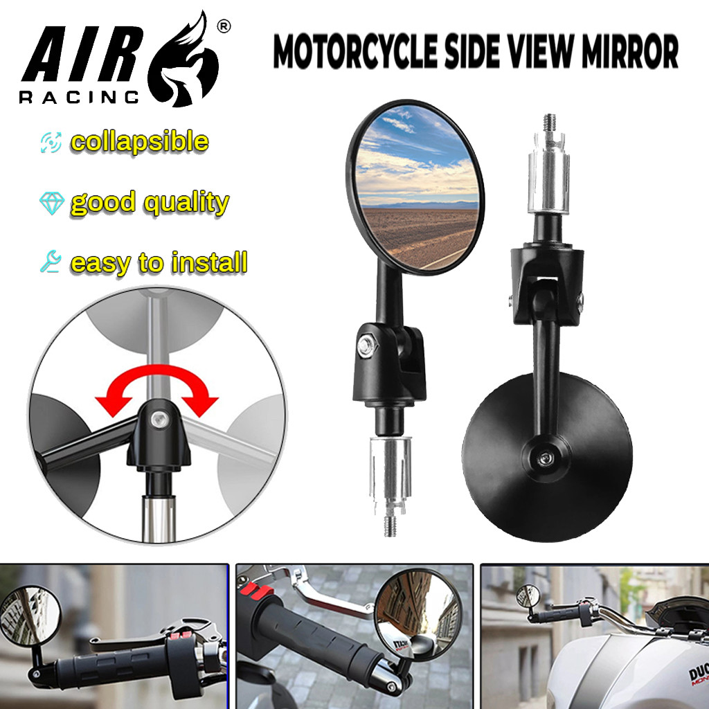 E&M Motorcycle Adjustable Round Bar End Rear Mirror Side View Mirror ...