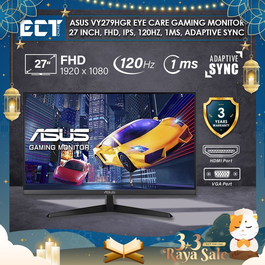 Asus VY279HGR Eye Care Gaming Monitor – 27 inch FHD (1920 x 1080), IPS, 120Hz(OC),SmoothMotion ...