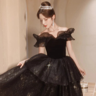 Black Off Shoulder Ball Gown For Js Prom Dress Long Elegant Evening ...