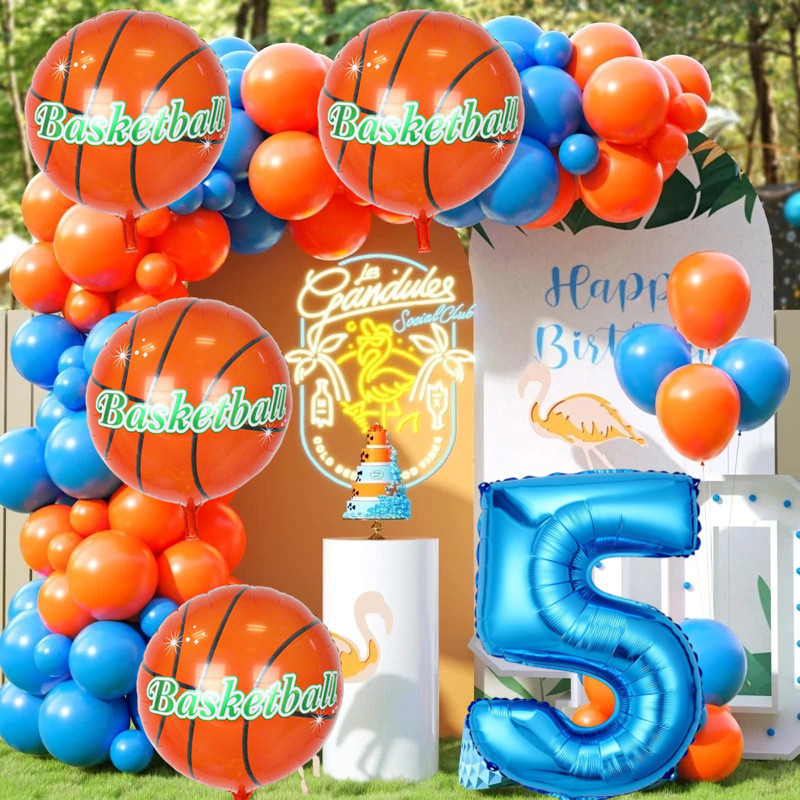 NBA Basketball Theme Balloons Set Blue Orange Latex Blue Number Boys ...