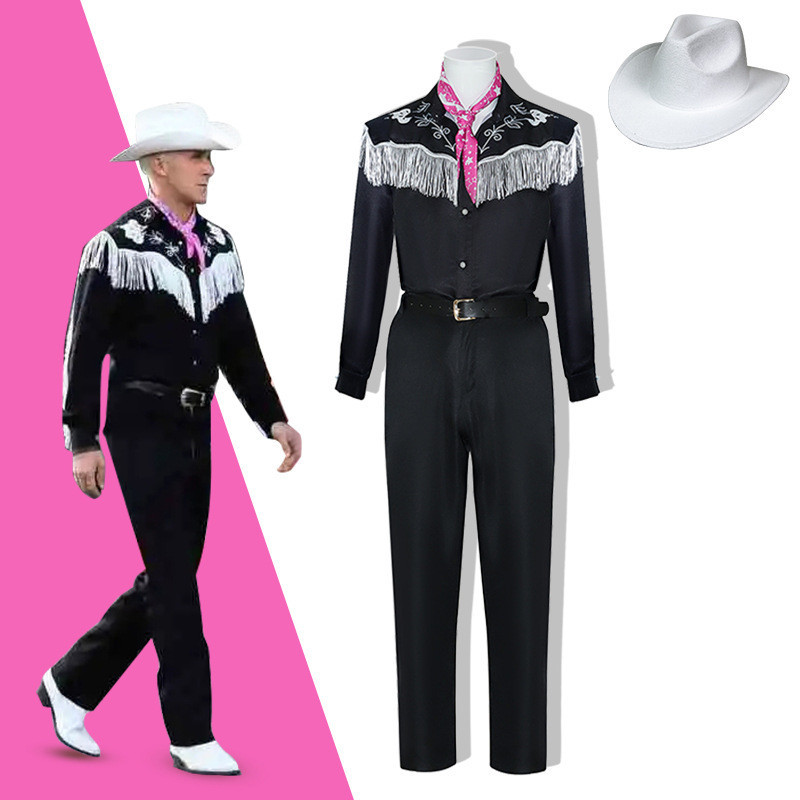 Barbie Cosplay Ryan Gosling Ken Cosplay Costume Black Suit With White ...