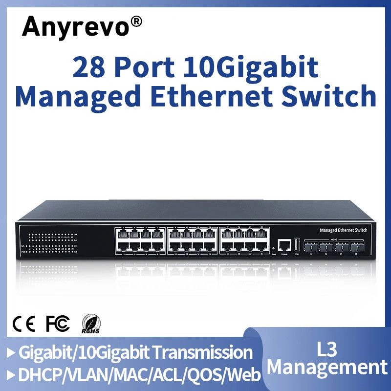 28 Port Managed Ethernet Switch L3 10Gigabit Uplink Network Switcher ...