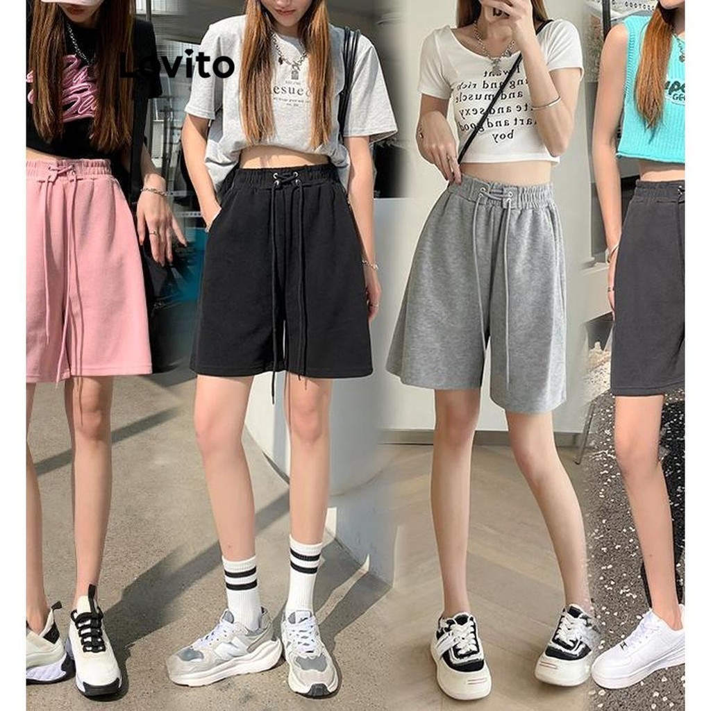Lovito Women Casual Plain Pocket Corset Drawstring Shorts LNA52268 ...