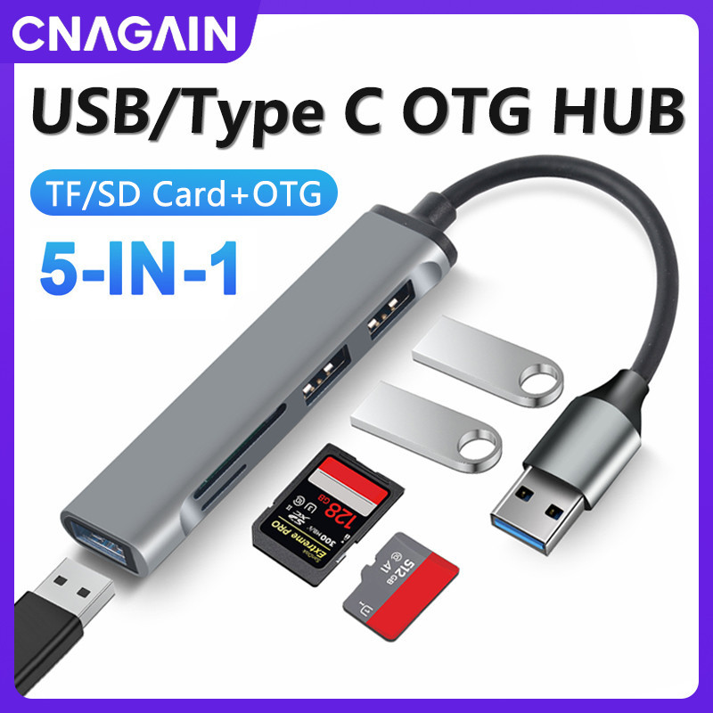 CNAGAIN 5 IN 1 USB/Type C Multifunction OTG Adapter HUB,SD/TF Card ...