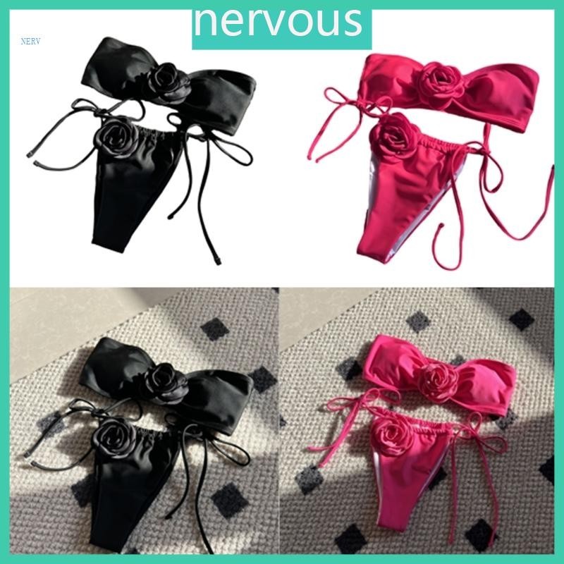 NERV Women Bandeau Swimsuit Strapless Bikinis Top Side Adjustable ...