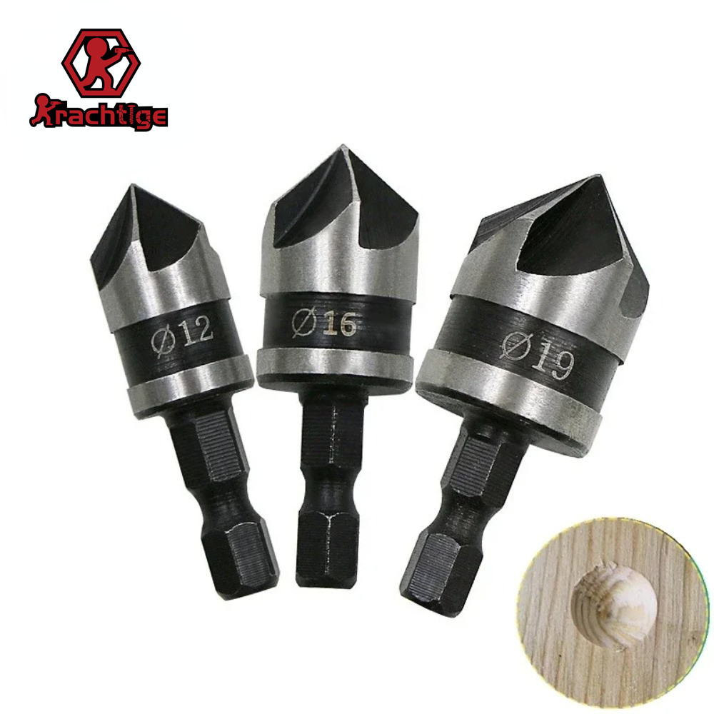 3Pcs 90 Degree 1/4 Hex 5 Flute Countersink Drill Bit End Mill Cutter ...