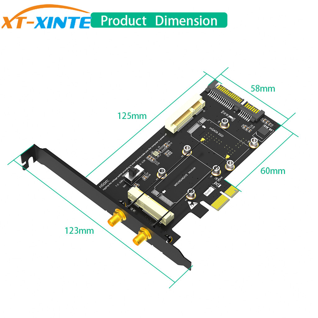 XT-XINTE 2 in1 Mini PCI-E to PCIe 1x and MSATA to SATA3 Adapter Card with SIM Card Slot for WiFi ...