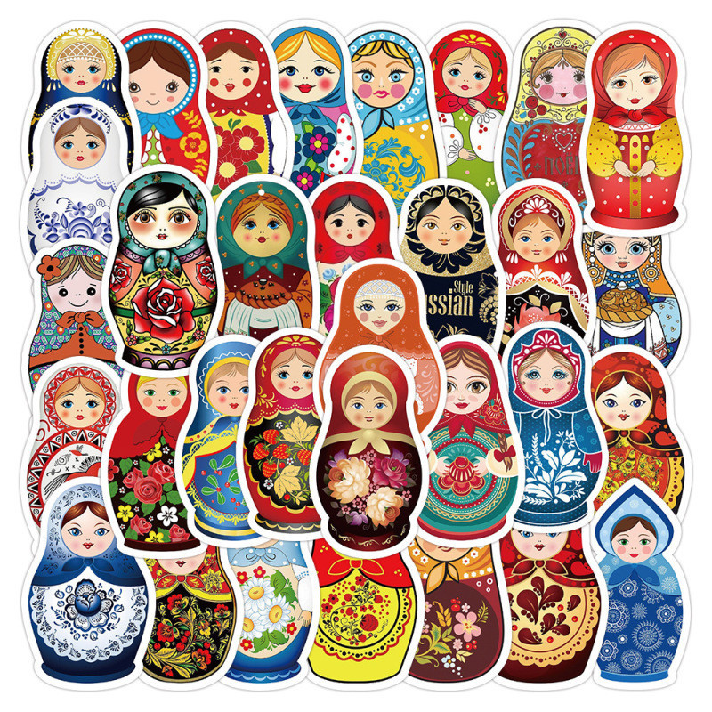 50pcs Russian Nesting Dolls Waterproof Stickers, Colorful Matryoshka ...