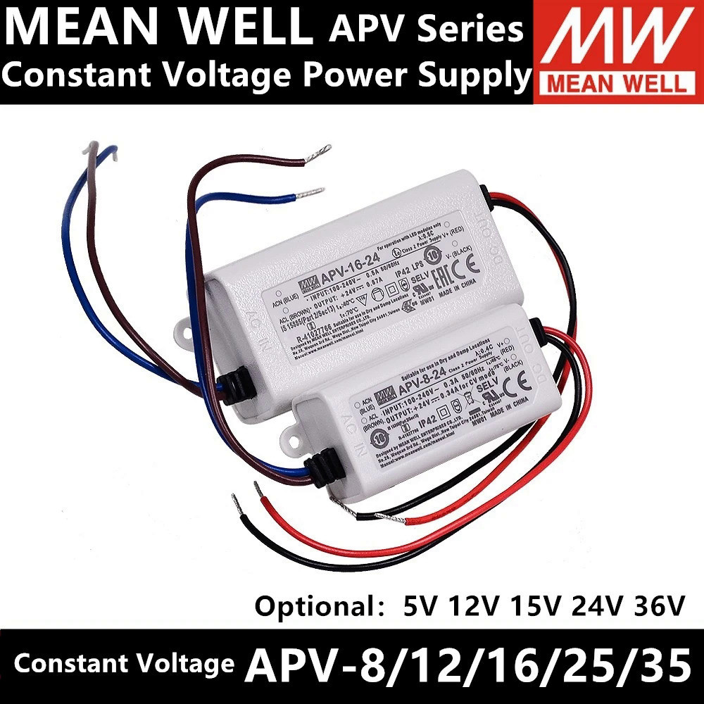 MEAN WELL APV-8/APV-12/APV-16/APV-25/APV-35W Constant Voltage Power Supply LED Driver 5V/12V ...