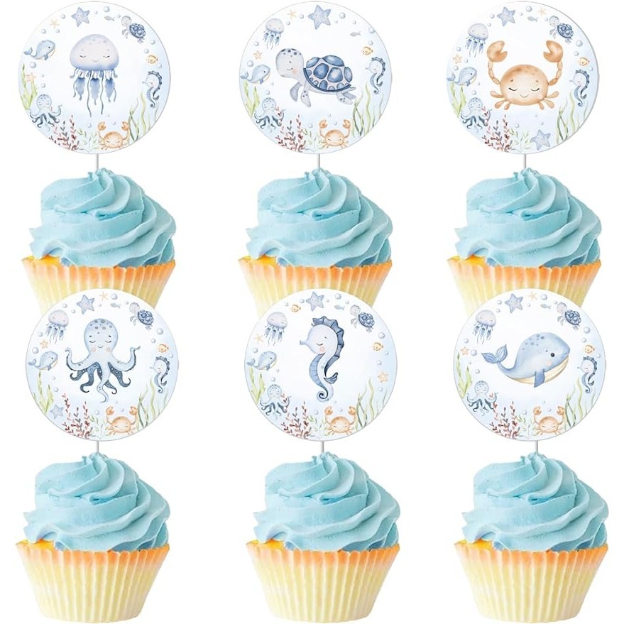 CHEEREVEAL 24Pcs Under the Sea Cupcake Toppers, Ocean Animals Cupcake ...