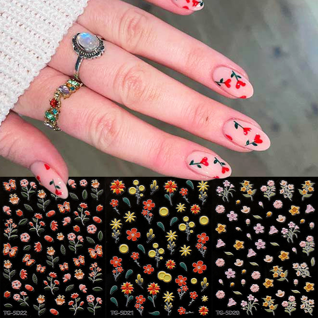 HAMA NAIL 5D Embossed Manicure Stickers Wholesale Spring Flowers French ...