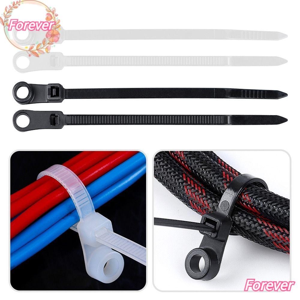 FOREVER 100Pcs Screw Hole Cable Ties Plastic Nylon Tie Self Locking Fixed Head Cable Zip Ties ...