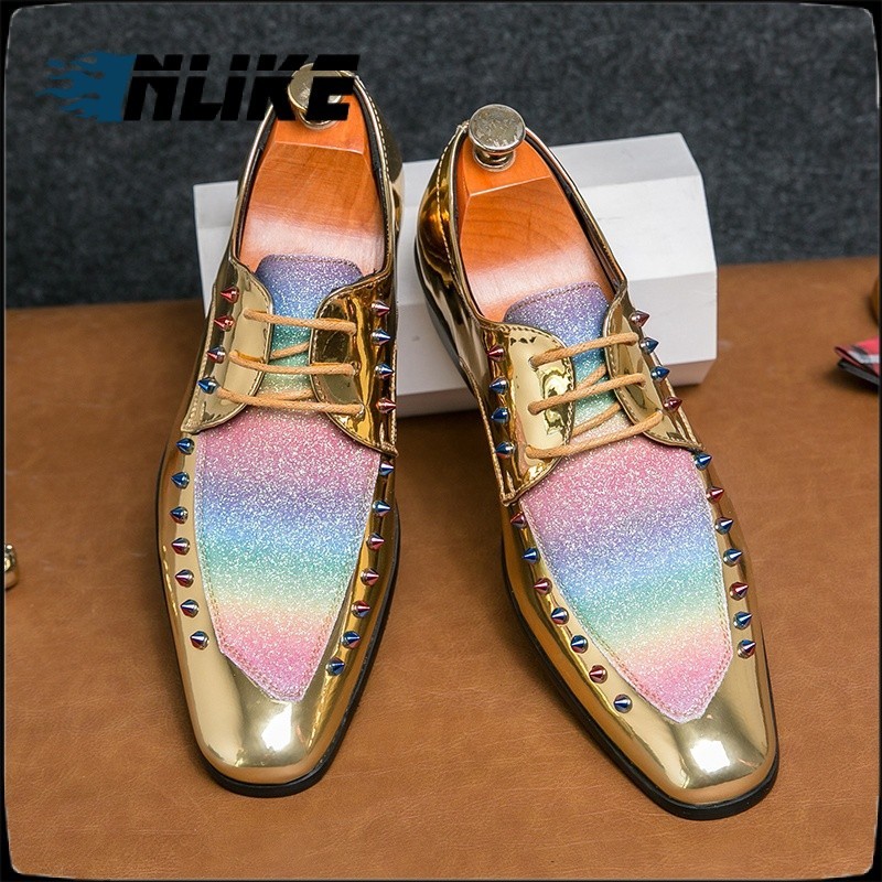 Luxury New Formal Wingtip Men Oxfords Shoes Gold Rainbow Soft Office ...