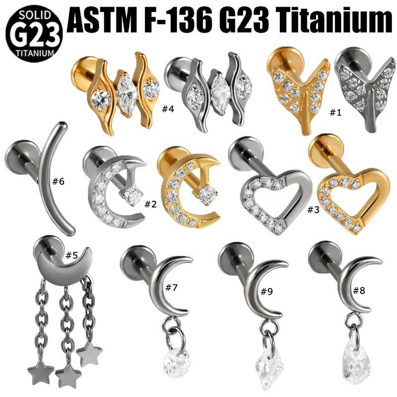 1 Piece G23 Titanium Fish Tail Moon Heart Shape Cartilage Tragus Ear ...