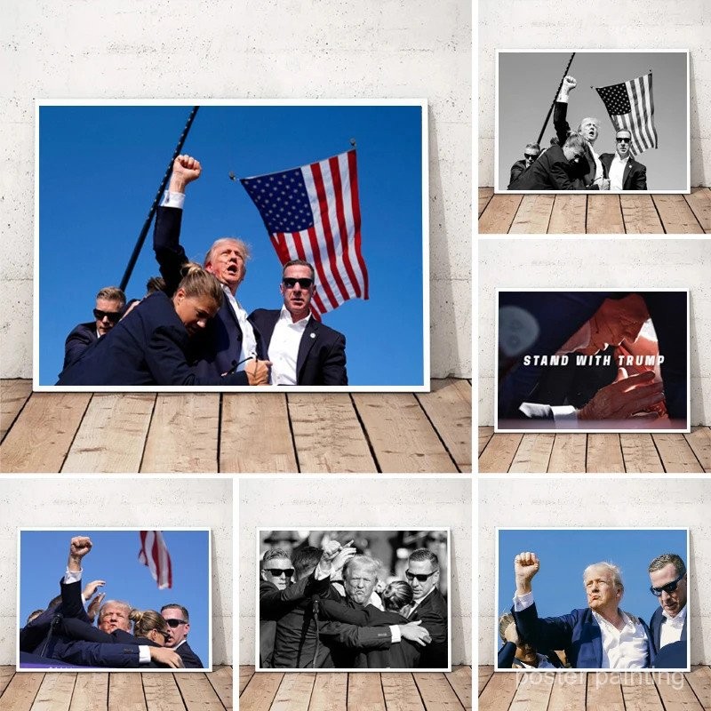 Donald Trump Fighting History Moment Photo Poster Canvas Painting Wall ...