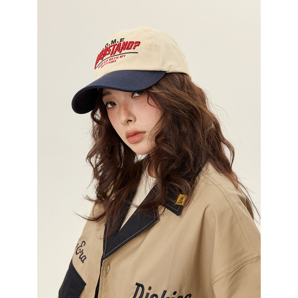 American retro casual street color blocking showing face small soft top ...