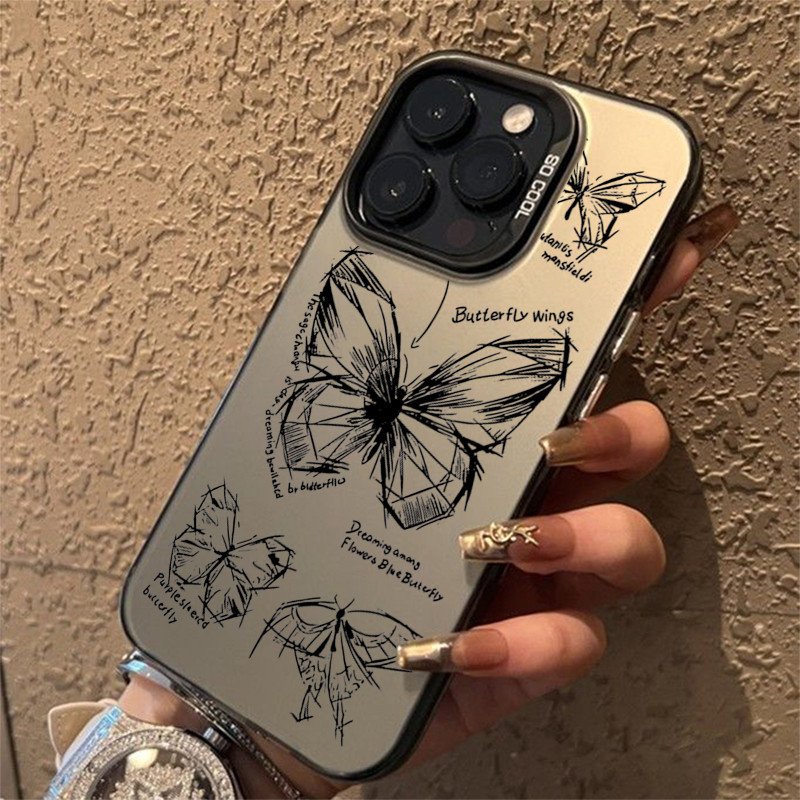 Fashion Art Sketch Butterfly IMD Phone Case For iPhone 15 Pro Max 14 13 ...