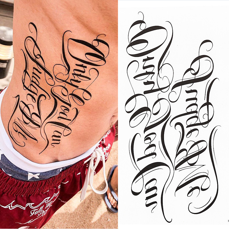 Black Words Waterproof Temporary Tattoo Sticker Letter Art Tattoo Paste ...