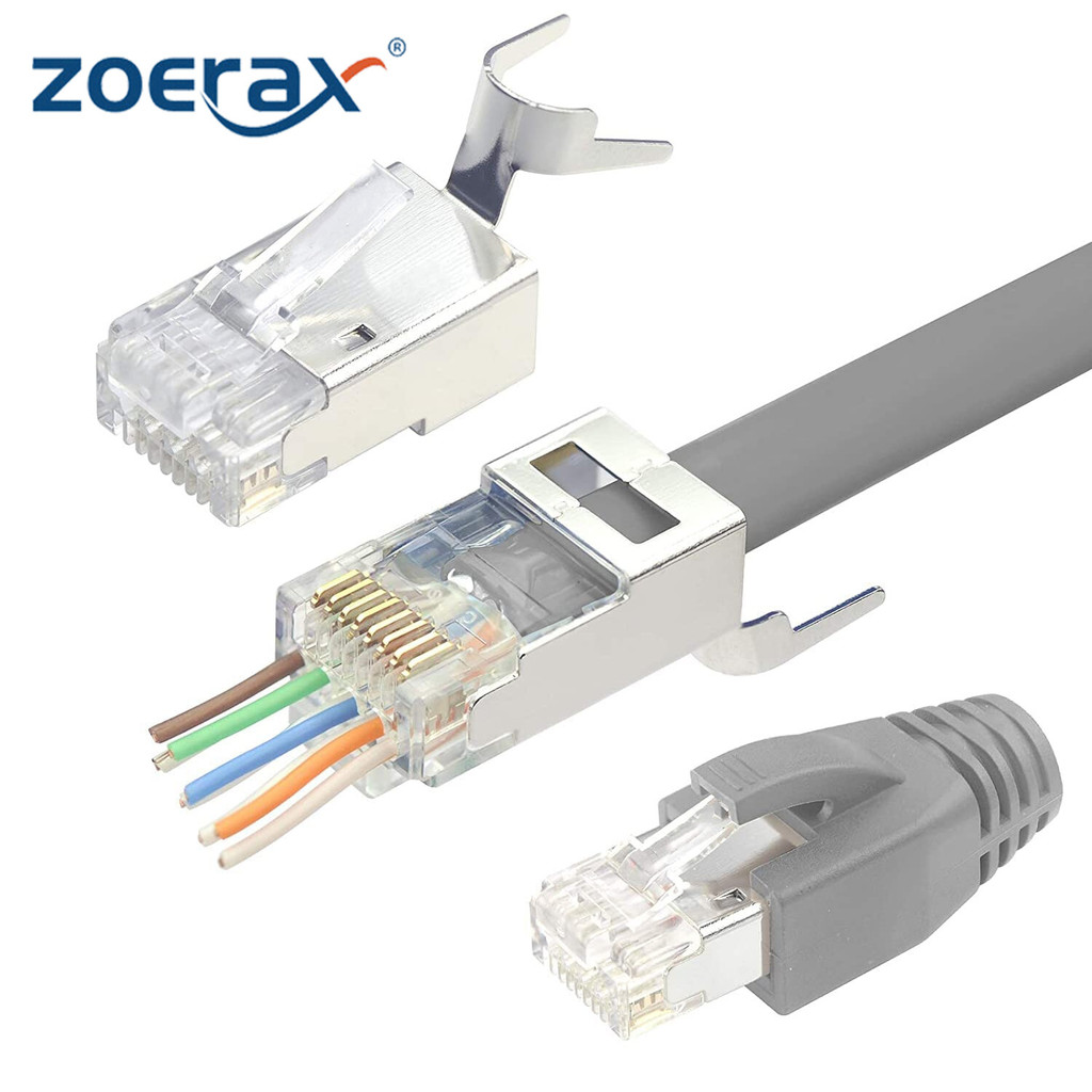 ZOERAX 10/30PCS RJ45 Cat7 Pass Through Connectors, 8P8C 50UM Gold ...