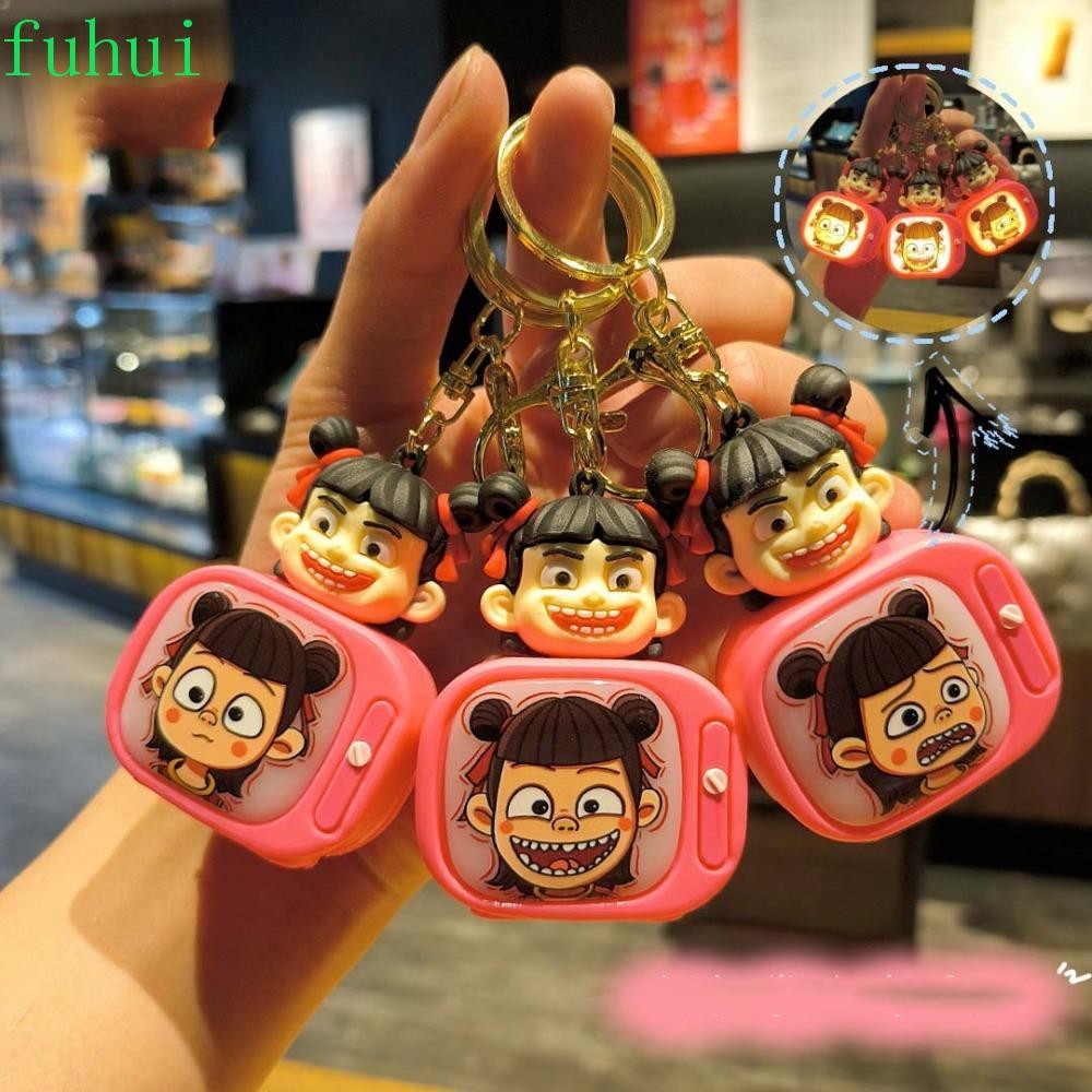 FUHUI Colorful Flashing Ne Zha Keychain, Kawaii Plastic TV Toy Pendant ...