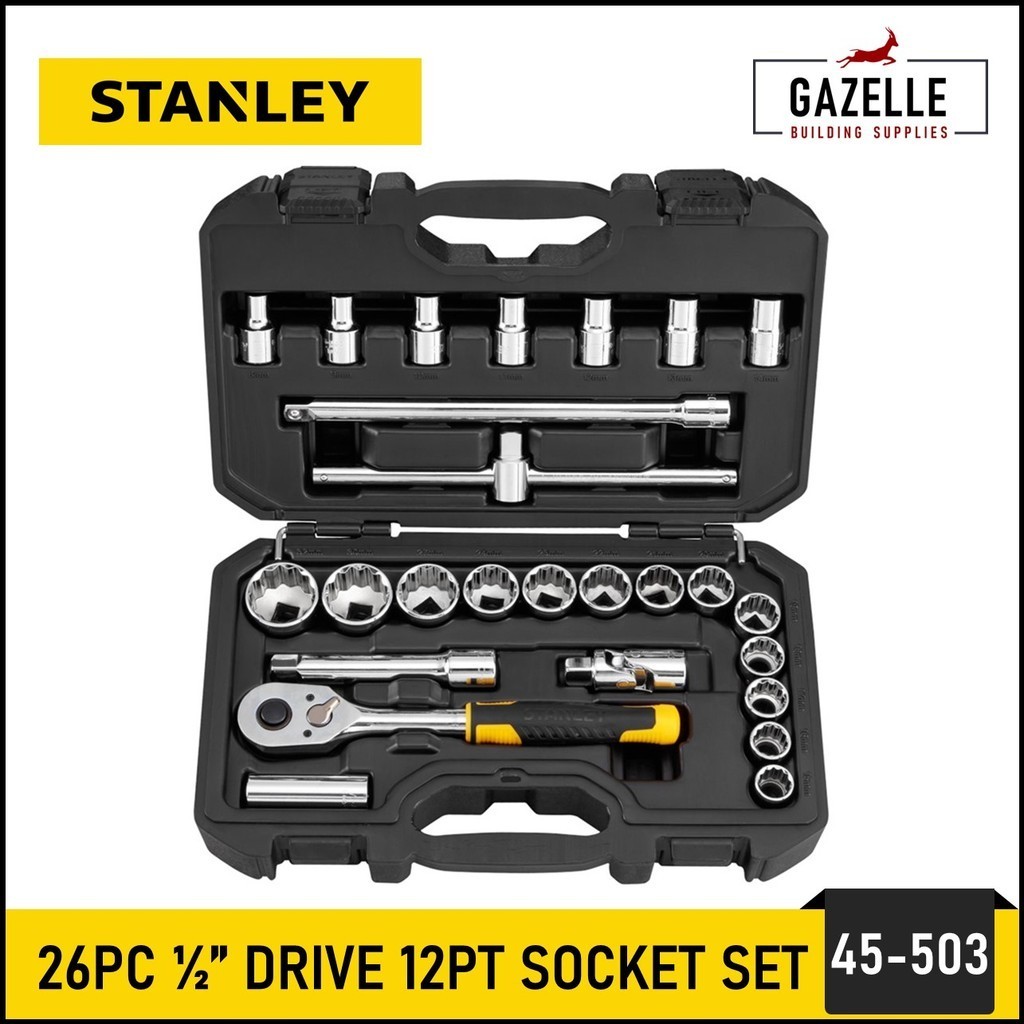 Stanley 1/2in Drive 26 Piece 12 Point Socket & Ratchet Set 8-32mm STMT ...