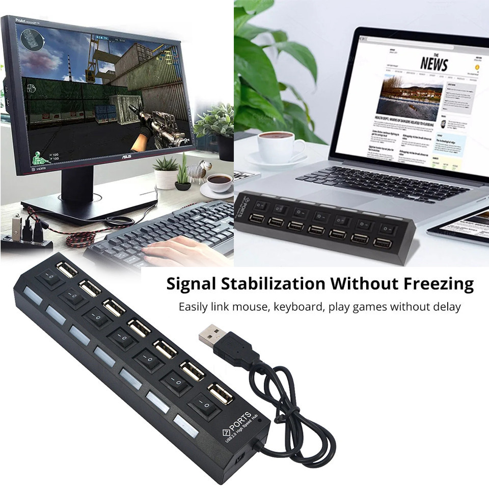 7-port Extension Switch USB 2.0 HUB ON/OFF Splitter For Laptop Computer ...