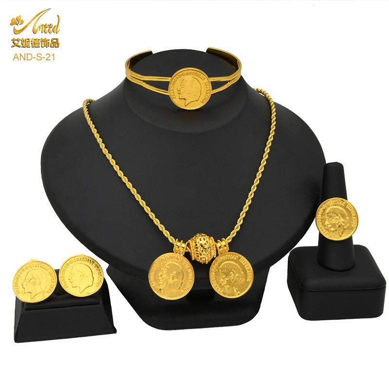 Dubai Head Coin Pendant Necklace Earrings Ring Bracelet Wedding Jewelry ...