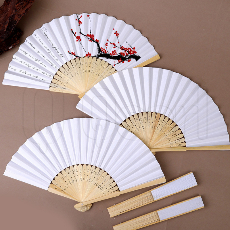 Wedding Handheld Paper Fan - Bamboo Folding Paper Fan - White Hand Fan ...