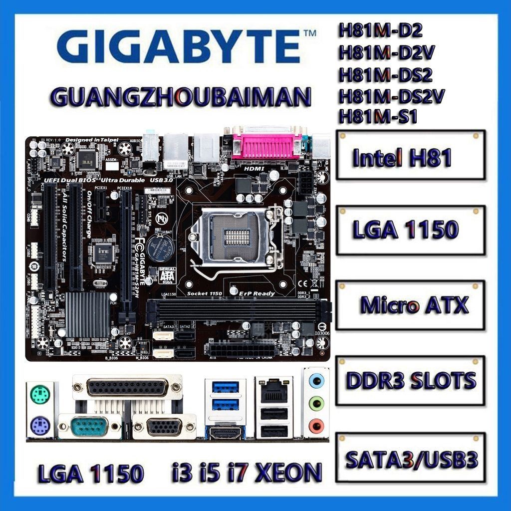 Gigabyte GA-H81M-S1 /GA-H81M-DS2/ GA-H81M-Ds2v / GA-H81M-D2 /GA-H81M ...