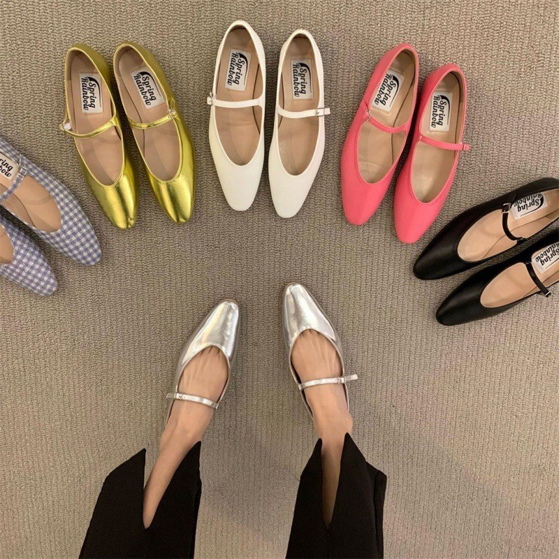 Silver Mary Jane Shoes Flat Gentle French Single Shoes Fairy Shoes 2023 ...