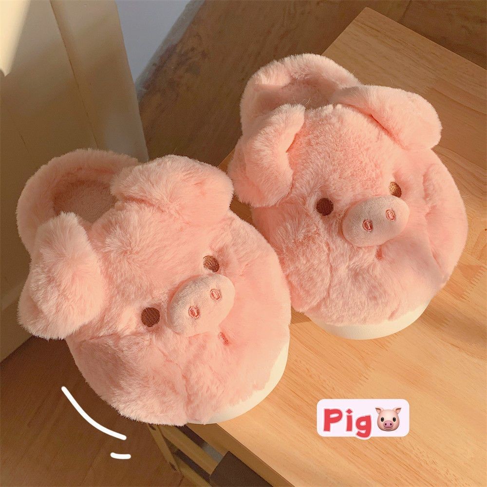 Slippers Plush shoes Indoor slippers Female Winter Cute Pig Home Keep ...
