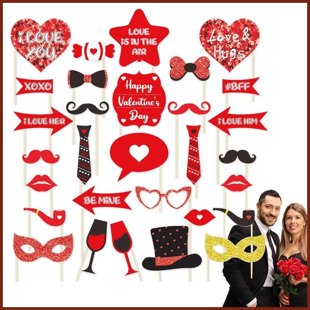 Valentines Day Photo Booth Props Photo Booth Props Kit 30pcs Valentines ...
