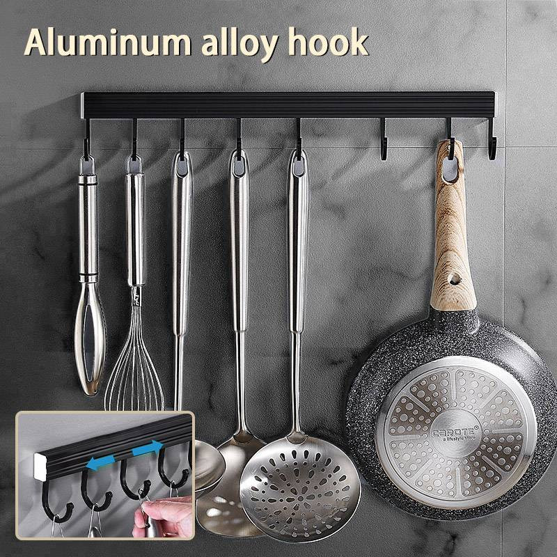40/60cm Kitchen Hook Rack Wall Mounted Pantry Tool Holder Black Sundry ...