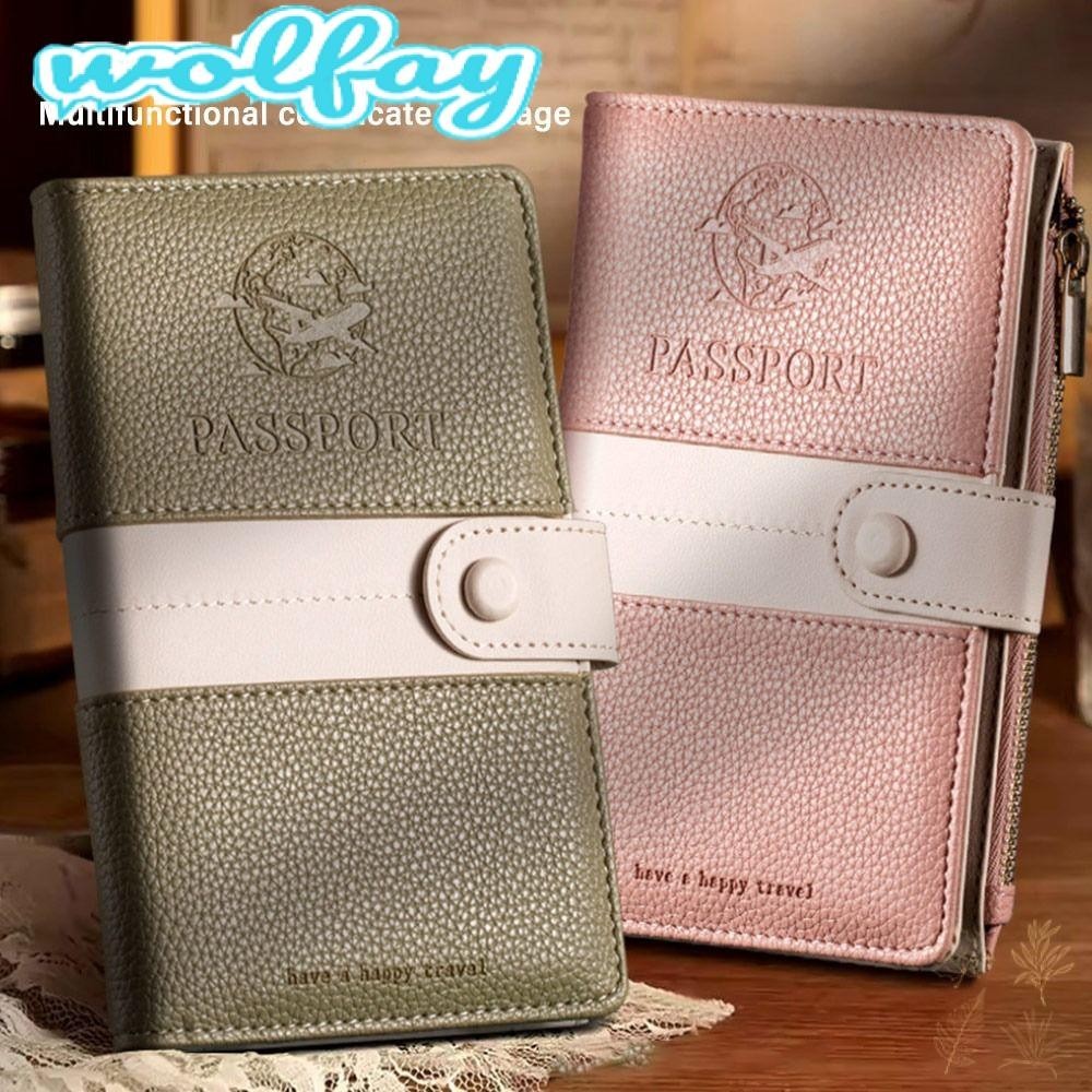 WOLFAY RFID Passport Cove, Multi-Function PU Leather Passport Protector, Creative Ultra-thin ...