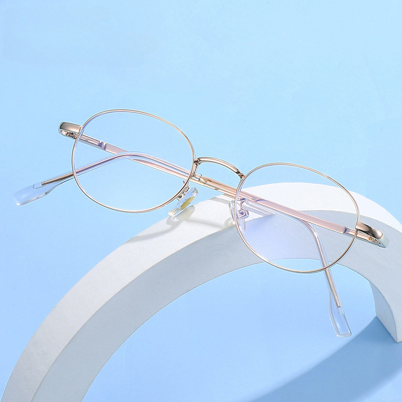 Oval mini flat metal frame small frame glasses men's and women's anti ...