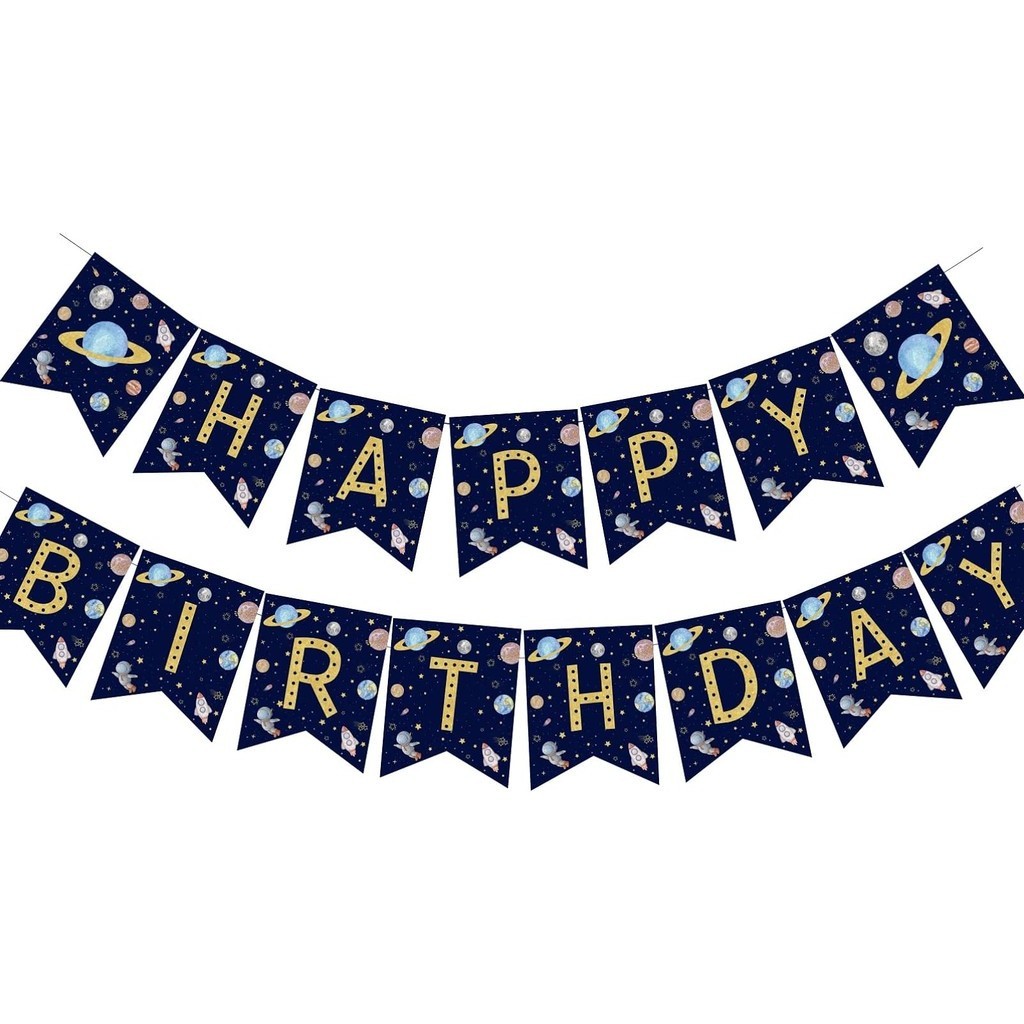 CHEEREVEAL Outer Space Themed Birthday Banner, Happy Birthday banner ...