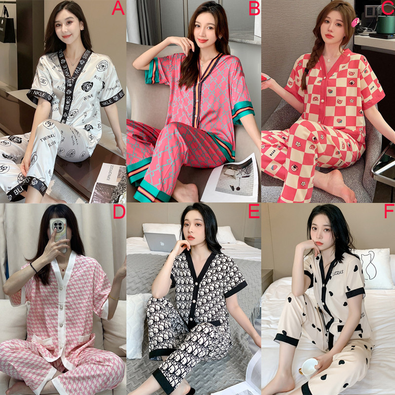 Korean Fashion Women Silk Satin Kimono Pajamas Set Female Short Sleeve ...