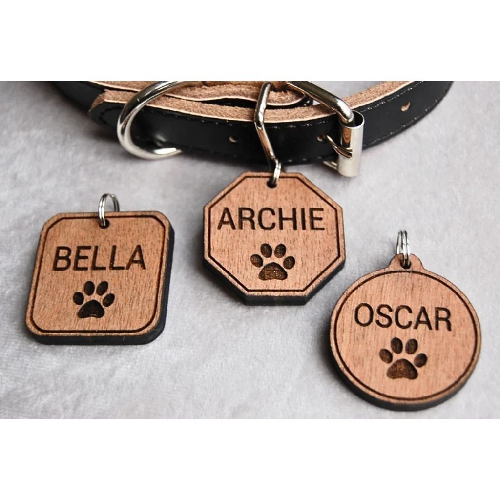 Wooden Dog and Cat Nameplate - Pet Name Tag - Pet Name Keychain (2 ...