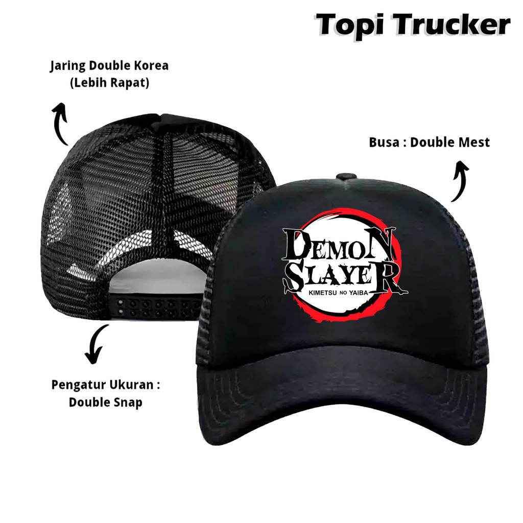 Kimetsu No Yaiba Demon Slayer Mesh Trucker Hat Indonesian Logo Men's ...