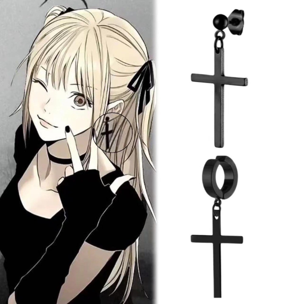 Anime Death Note Earrings MisaMisa Cross Pendant Ear Clip Halloween ...